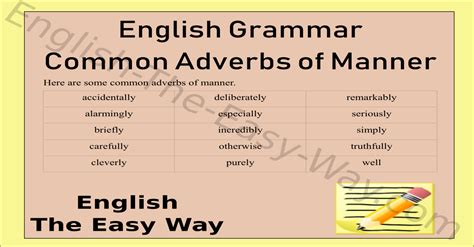 Adverbs Of Manner List English Grammar English The Easy Way