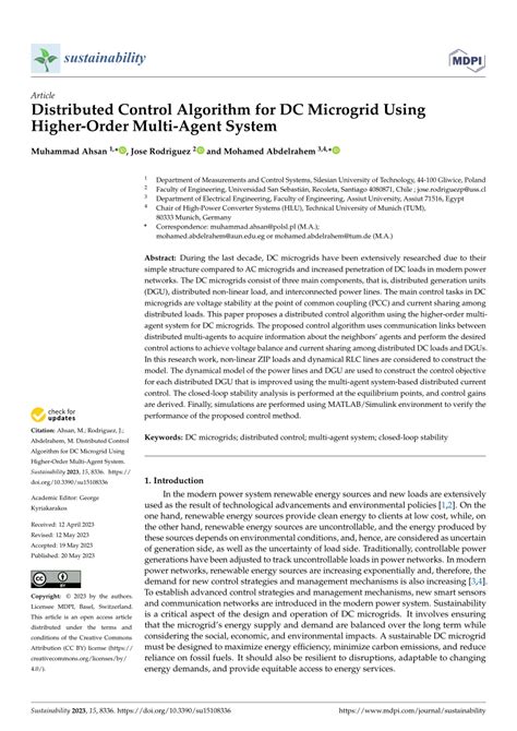 pdf distributed control algorithm for dc microgrid using higher order multi agent system