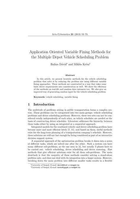 pdf application oriented variable fixing methods for the multiple depot vehicle scheduling problem