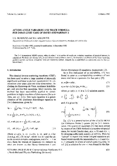 pdf action angle variables and trace formula for d bar limit case of davey stewartson i
