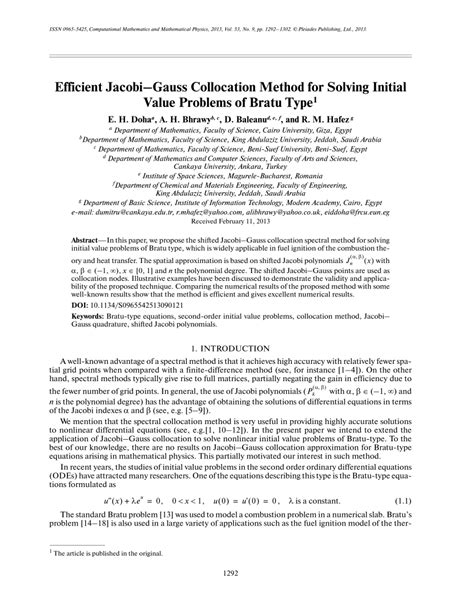 pdf efficient jacobi gauss collocation method for solving initial value problems of bratu type
