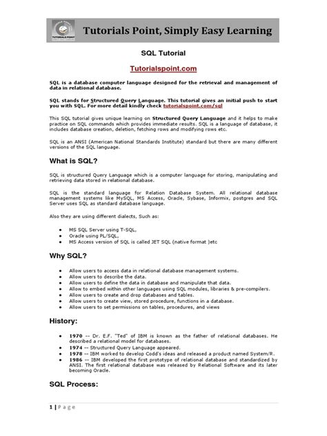 sql tutorial pdf pdf relational database sql