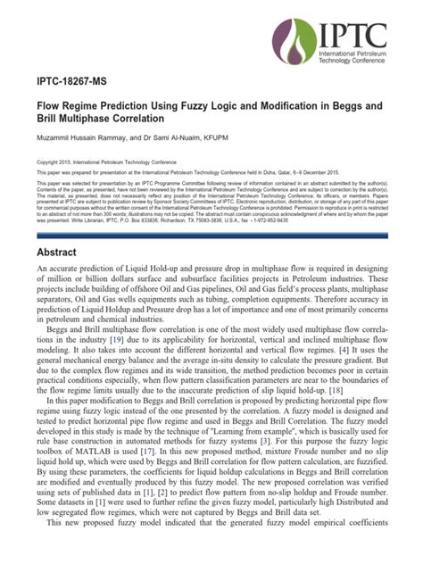 iptc 18267 ms flow regime prediction using fuzzy logic and modification in beggs and brill