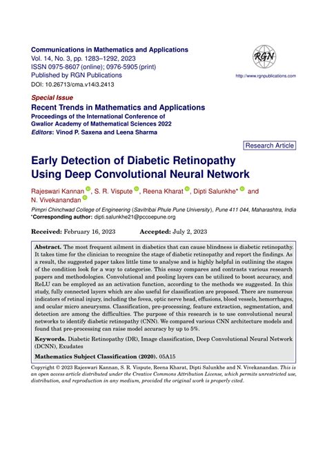 pdf early detection of diabetic retinopathy using deep convolutional neural network