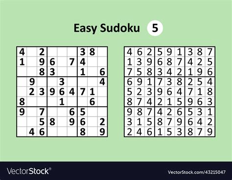 Sudoku Game With Answers Easy Complexity Simple Vector Image