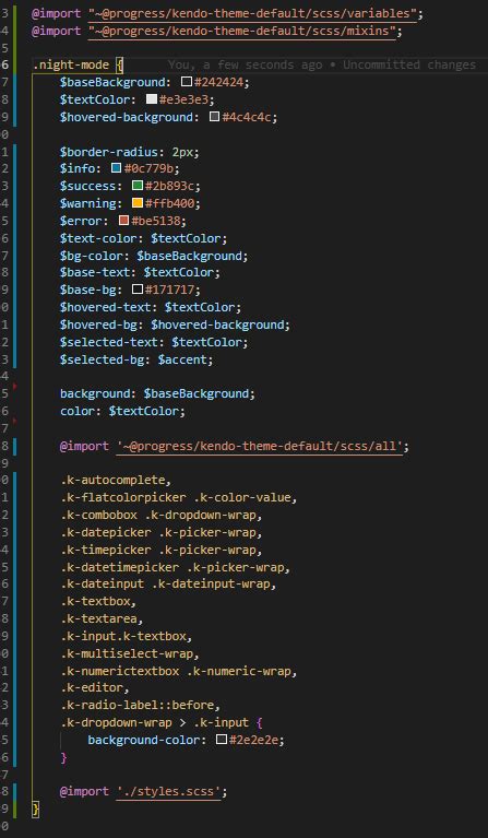 kendo theme import inside class throws error · issue 883 · telerik kendo themes · github