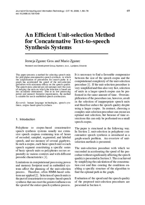 pdf an efficient unit selection method for concatenative text to speech synthesis systems