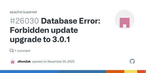 Database Error Forbidden Update Upgrade To 3 0 1 Issue 26030