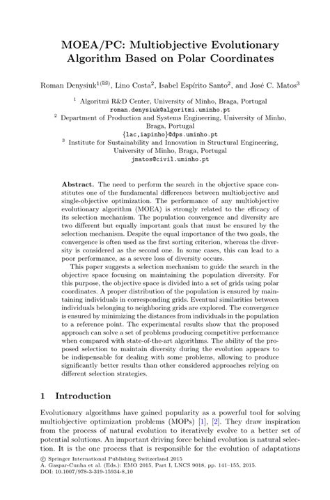 pdf moea pc multiobjective evolutionary algorithm based on polar coordinates