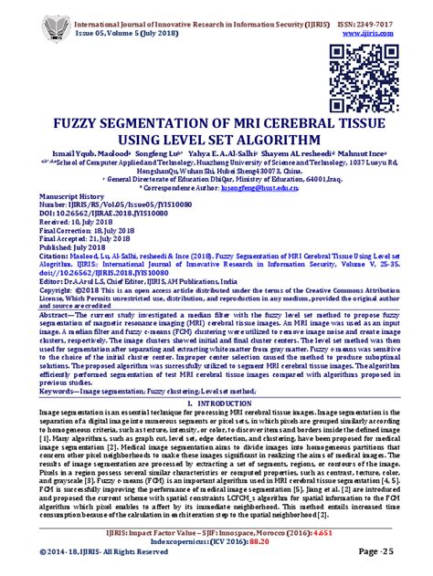 pdf fuzzy segmentation of mri cerebral tissue using level set algorithm ijiris journal