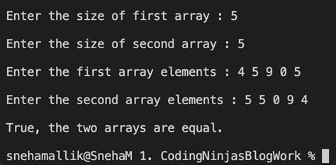 Check If Two Arrays Are Equal Or Not Coding Ninjas