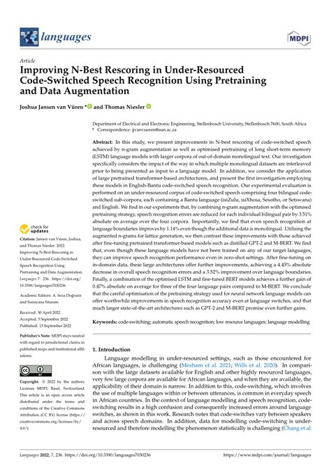 pdf improving n best rescoring in under resourced code switched speech recognition using