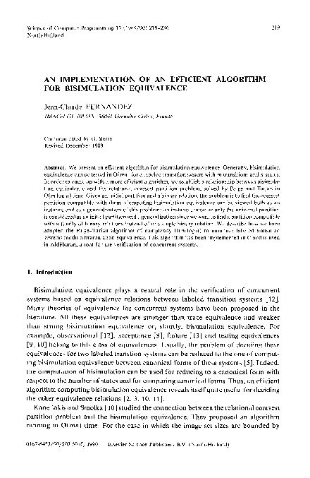 pdf an implementation of an efficient algorithm for bisimulation equivalence julio fernandez