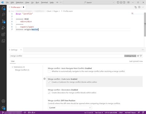 Visual Studio Code I Lost The Built In CodeLens Tools To Resolve Merge