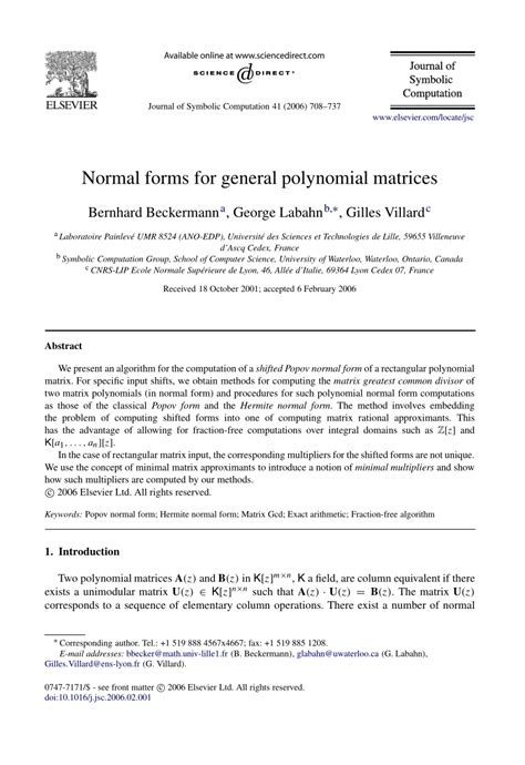 pdf normal forms for general polynomial matrices