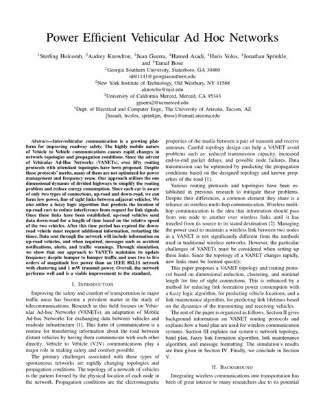 pdf power efficient vehicular ad hoc networks