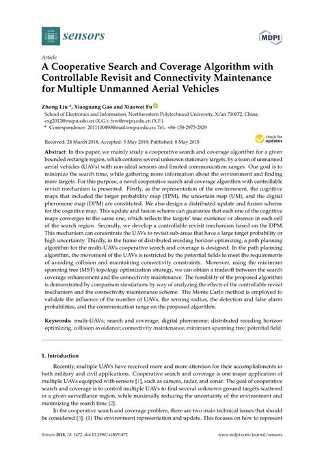 pdf a cooperative search and coverage algorithm with controllable revisit and connectivity