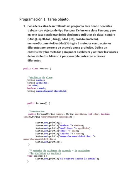 programación 1 objeto tarea 2 pdf constructor programación orientada a objetos programación