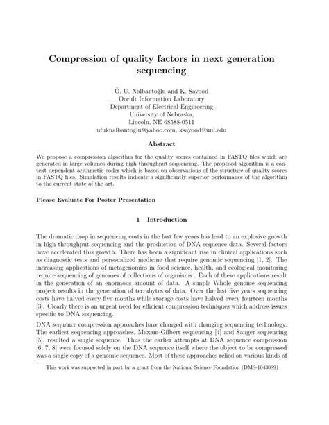 pdf compression of quality factors in next generation sequencing
