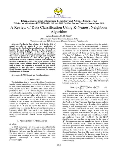 a review of data classification using k nearest neighbour pdf