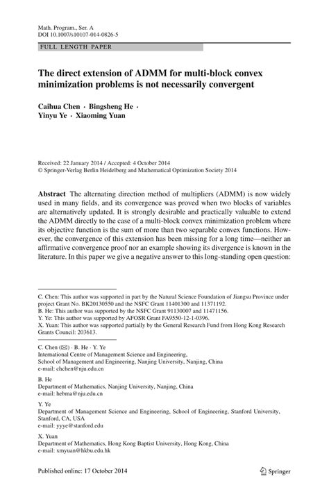 pdf the direct extension of admm for multi block convex minimization problems is not