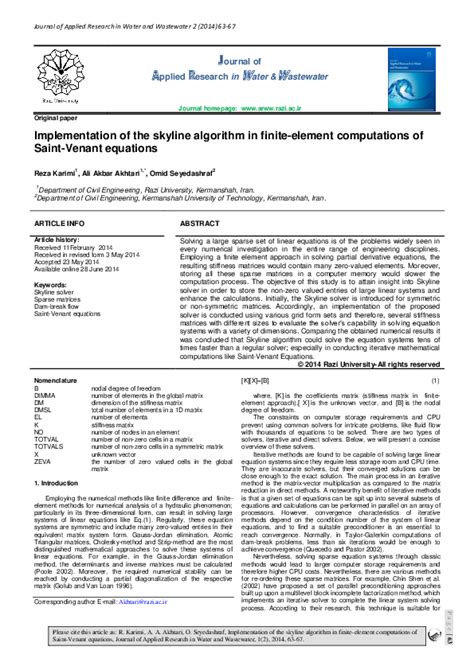 pdf implementation of the skyline algorithm in finite element computations of saint venant