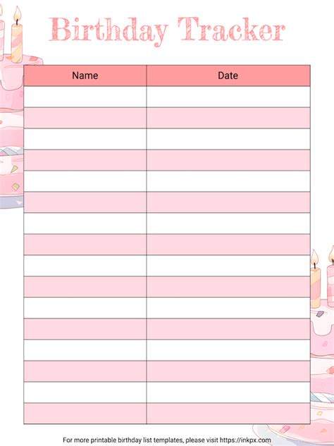 Free Printable Birthday List Templates Track And Calendar Your