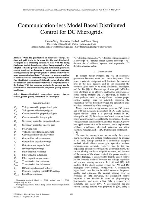 pdf communication less model based distributed control for dc microgrids