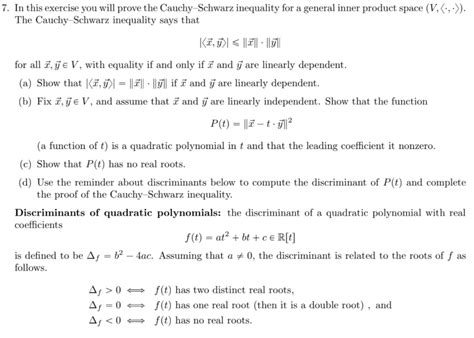 solved in this exercise you will prove the cauchy schwarz