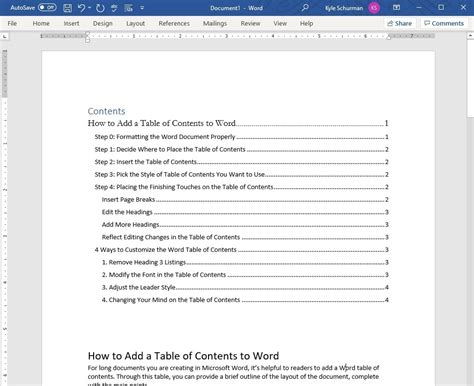 How To Add A Table Of Contents To Word