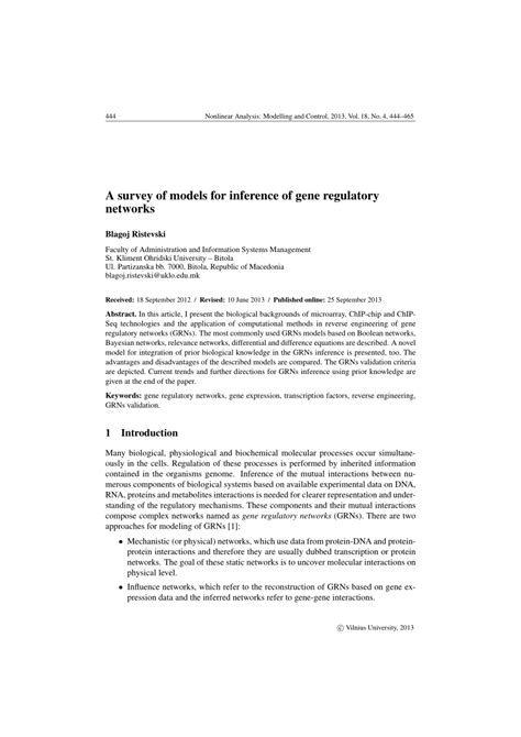pdf a survey of models for inference of gene regulatory networks