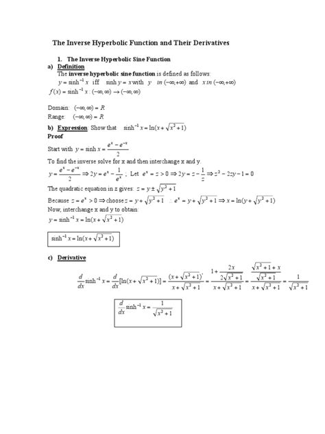the inverse hyperbolic function pdf trigonometric functions function mathematics