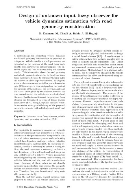 pdf design of unknown input fuzzy observer for vehicle dynamics estimation with road geometry