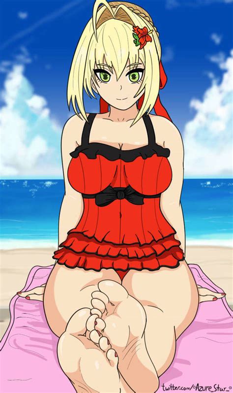 Rule 34 Barefoot Beach Big Breasts Bikini Blonde Hair Breasts Fate Series Feet Feet Together