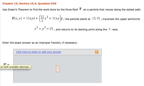 solved use greens theorem to find the work done by the