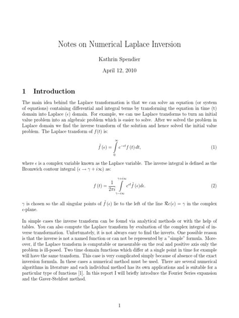 notes on numerical laplace inversion pdf laplace transform numerical analysis