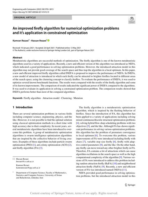 an improved firefly algorithm for numerical optimization problems and it s application in