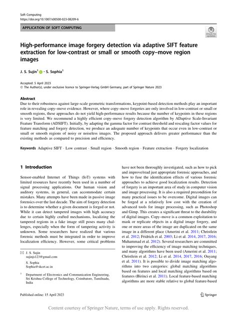 high performance image forgery detection via adaptive sift feature extraction for low contrast