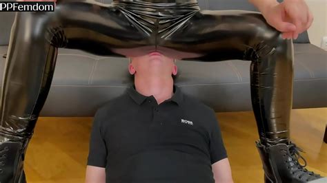 Human Furniture For Skinny Goddess Kira In Latex Pants Full Weight Facesitting Femdom