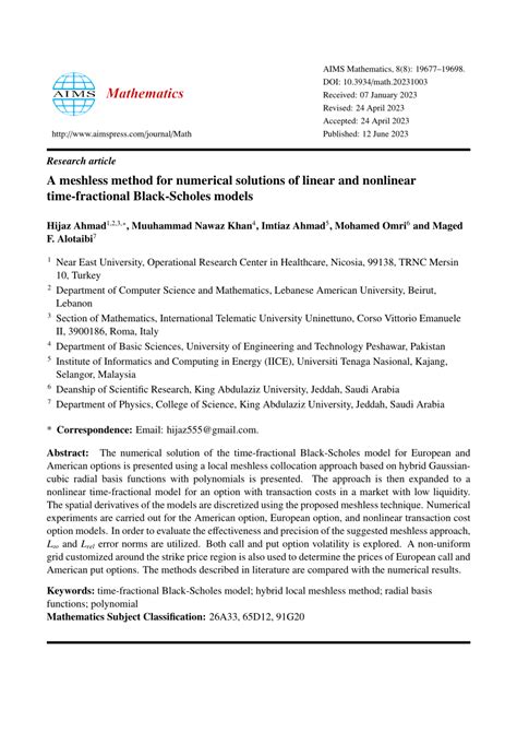 pdf a meshless method for numerical solutions of linear and nonlinear time fractional black