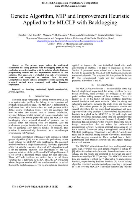 pdf genetic algorithm mip and improvement heuristic applied to the mlclp with backlogging