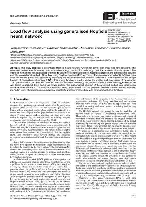 pdf load flow analysis using generalized hopfield neural network