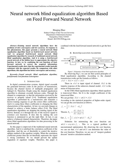 pdf neural network blind equalization algorithm based on feed forward neural network