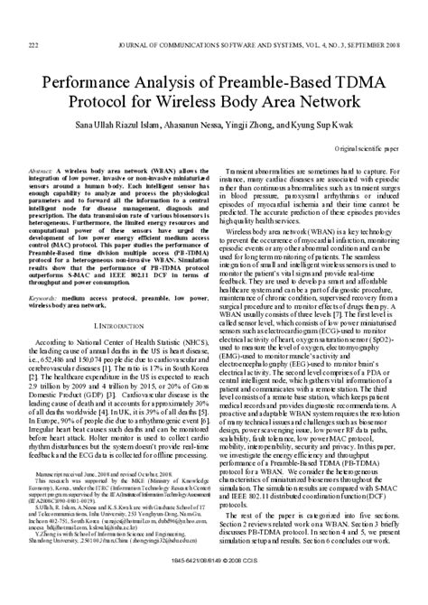 pdf performance analysis of preamble based tdma protocol for wireless body area network