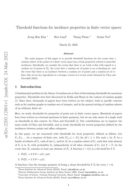 pdf threshold functions for incidence properties in finite vector spaces