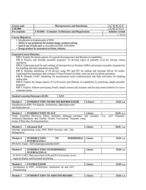 cse2006 syllabus notes course code microprocessor and interfacing l t p j c cse2006 2 0 2 4