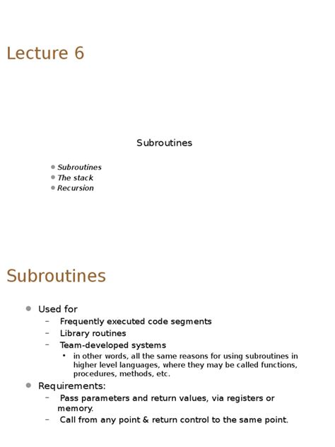subroutines subroutines the stack recursion pdf subroutine parameter computer programming