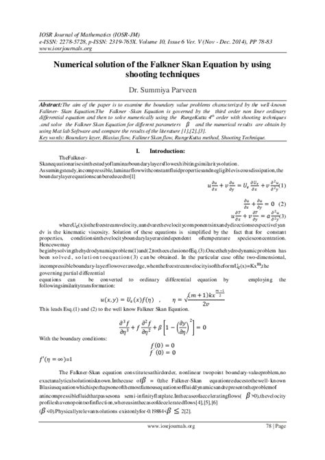 pdf numerical solution of the falkner skan equation by using shooting techniques summiya