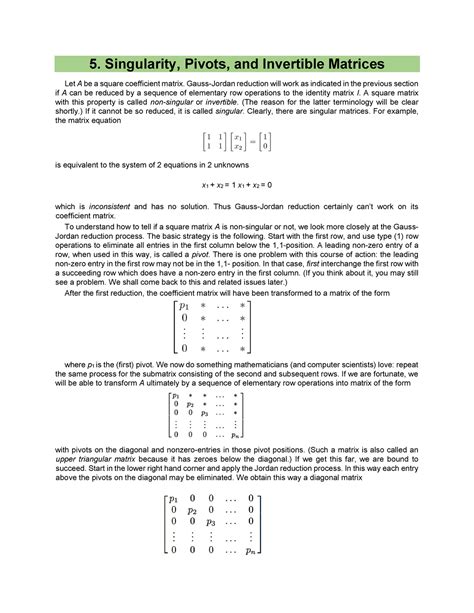 linear algebra chapter 1 basic notions 5 singularity pivots and invertible matrices let a
