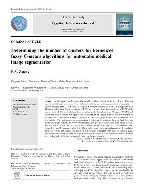 pdf determining the number of clusters for kernelized fuzzy c means algorithms for automatic
